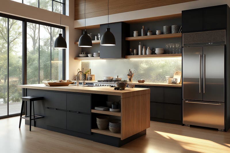 A Modern Farmhouse Kitchen Bathed in Natural Light Streaming through ...