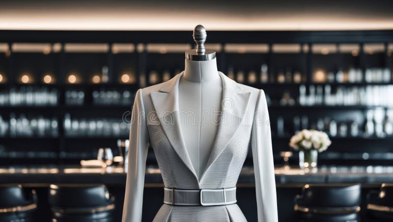 Modern Fashion Outfit Display in Dramatic Bar Setting Stock Photo ...