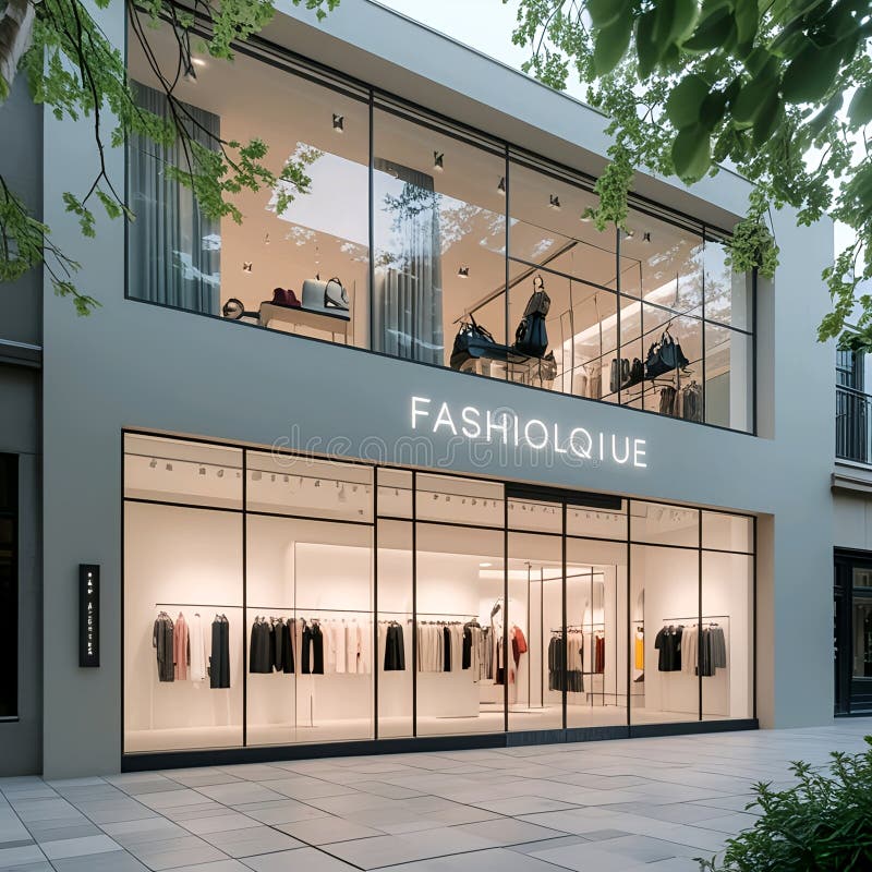 Modern Fashion Store Front with Sleek Display Windows Stock Image ...