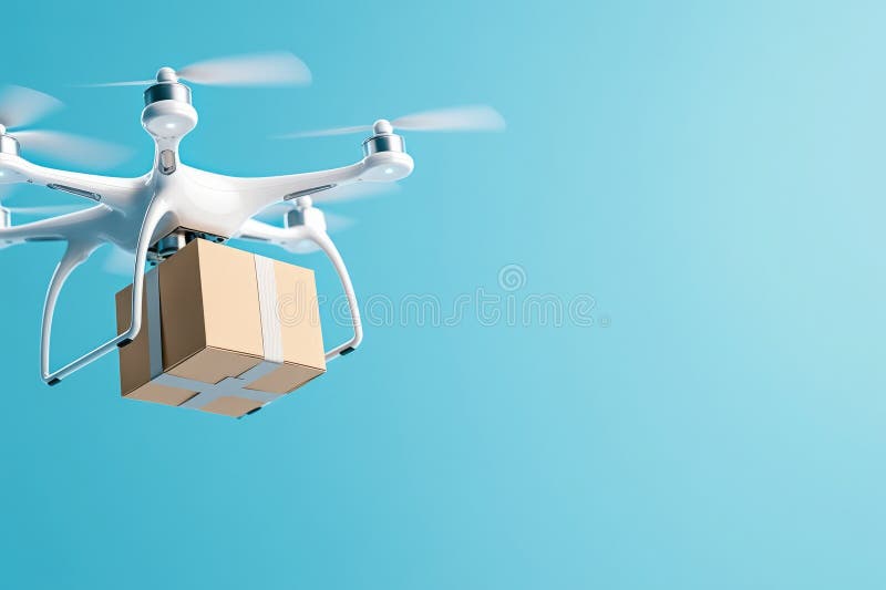Modern Fast Delivery Method with Drone Carrying Package Flying Against ...
