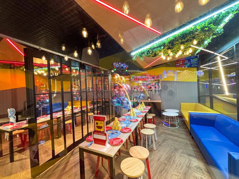 Modern Fast Food Restaurant Interior with Colorful Seating Editorial ...