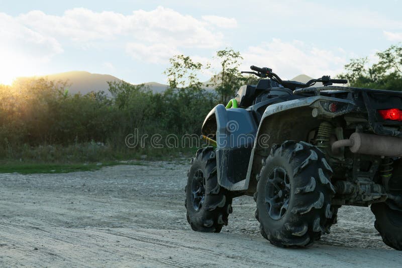 Modern Fast Quad Bike on Pathway Outdoors Stock Image - Image of race ...