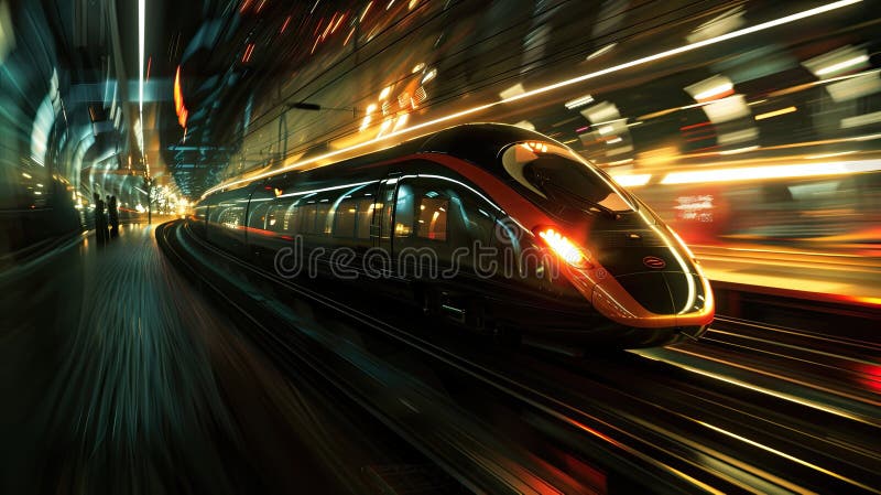 A Modern Fast Train with Tiny Lights Speed Effect, Illustration Art ...