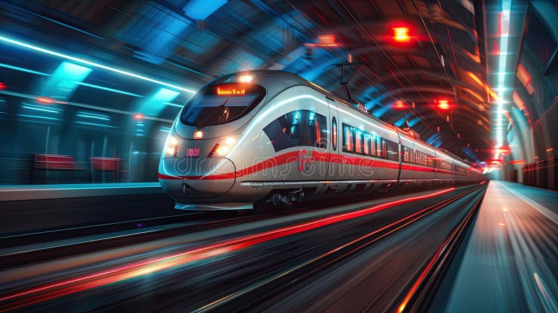 A Modern Fast Train with Tiny Lights Speed Effect, Illustration Art ...