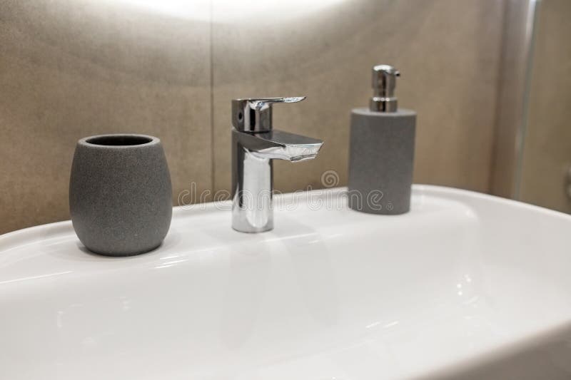 Modern Faucet Bathroom Interior Stock Photo - Image of luxury, chrome ...