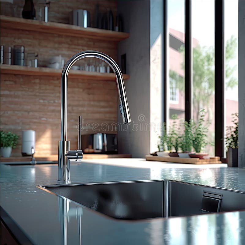 Modern Faucet in the Kitchen. Generative AI. Stock Illustration ...