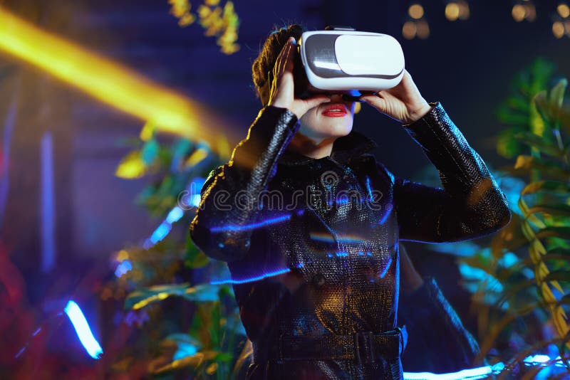 Modern Female in Metaverse in Vr Headset Stock Photo - Image of game ...