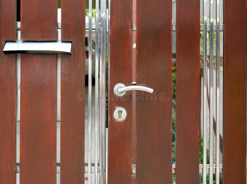 Modern Fence Door with Handle and Key Lock Stock Image - Image of iron ...