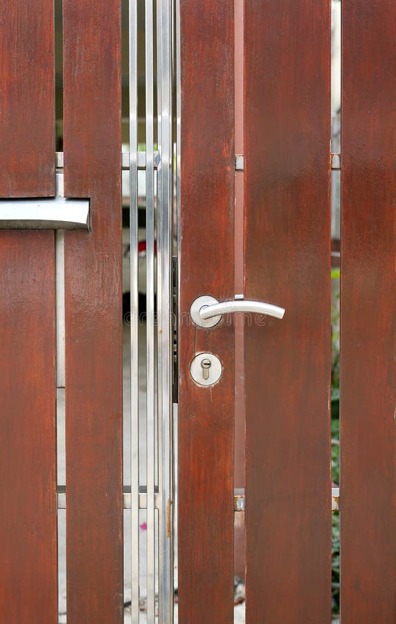 Modern Fence Door with Handle and Key Lock Stock Image - Image of ...