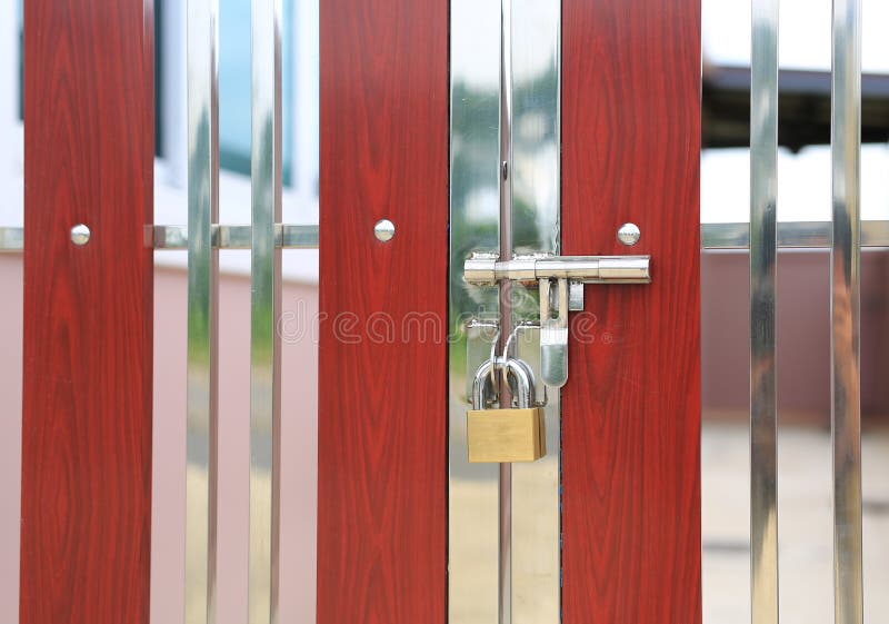 Modern Fence Door with Handle and Key Lock Stock Photo - Image of entry ...