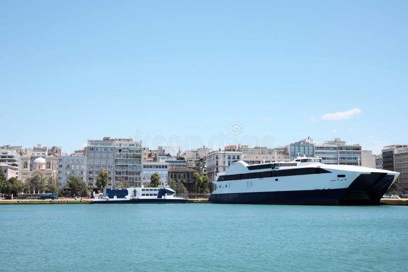 Modern Ferry in Sea Port on Sunny Day Stock Image - Image of ...