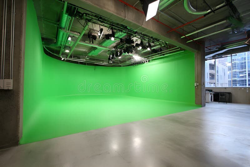 Empty Green Screen Studio Setup Lighting Equipment Filming Stock Photos ...