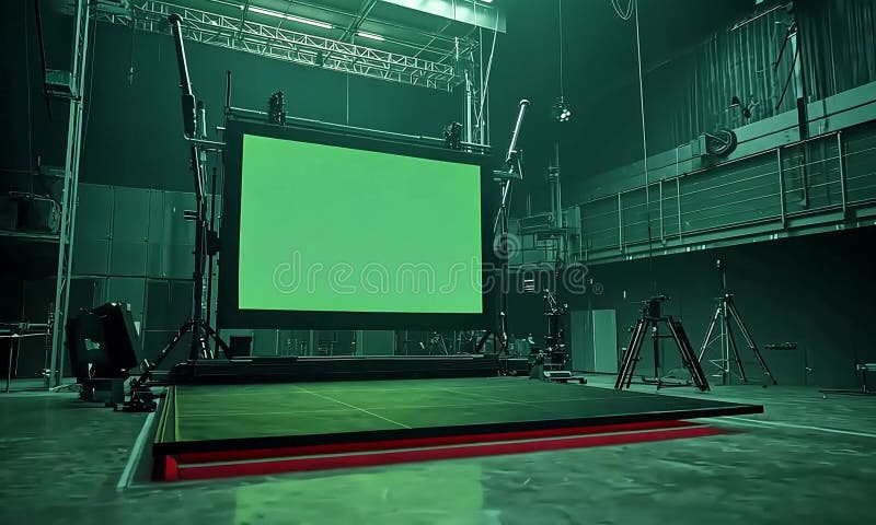 A Modern Film Studio with a Green Screen Setup, Equipped for Capturing ...