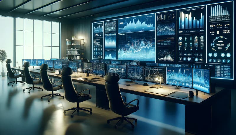 Modern Financial Command Center with High-Resolution Data Displays and ...
