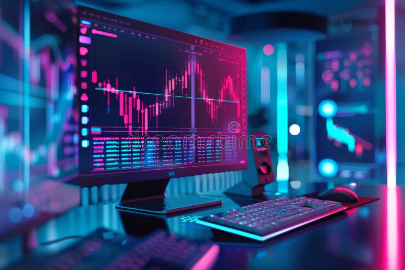 Modern Financial Data Analysis Setup with Glowing Screens and ...