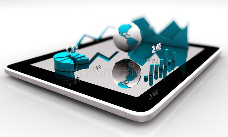 Modern Financial Instruments Graphs, Charts and Earth Globe on a Tablet ...