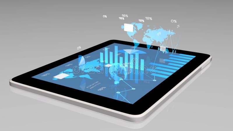 Modern Financial Instruments Graphs, Charts and Earth Globe on a Tablet ...