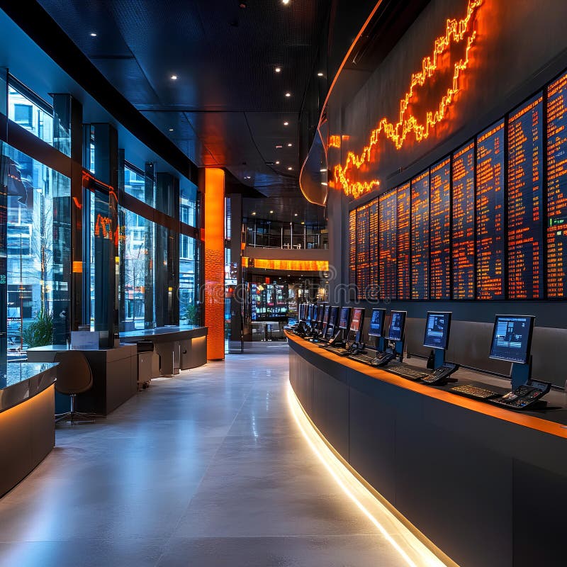 Modern Financial Trading Floor Interior with Illuminated Data Stock ...