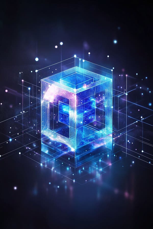 Modern Fintech Logo Set Against a Holographic Interface with Blockchain ...