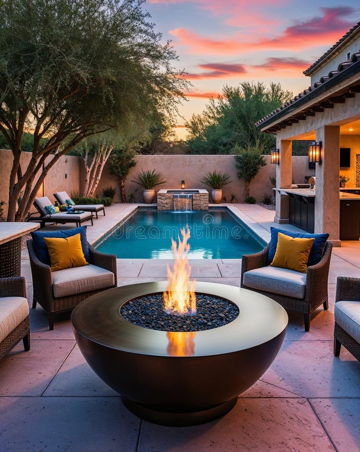 Custom Fire Pit Feature and Outdoor Living Area Stock Illustration ...