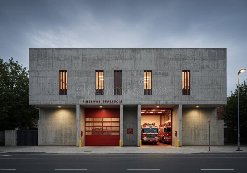 Modern Fire Station with a Minimalist Design, Featuring a Rectangular ...