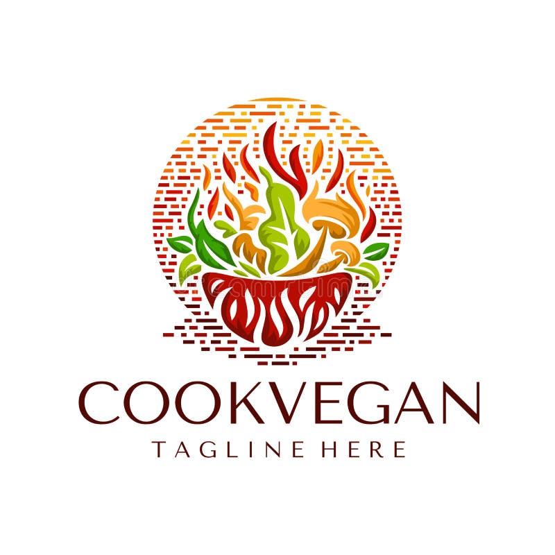 Modern Fire Vegan Food Logo Design Template. Flame Meal Logo Graphic ...