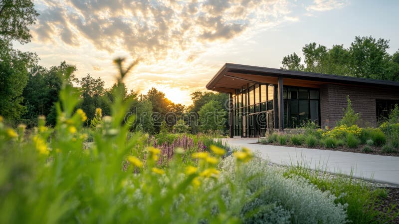 Modern Firehouse in Tranquil Suburban Setting with Lush Greenery and ...