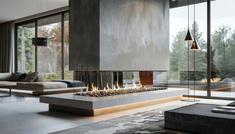 Modern Fireplace Features a Floating Hearth Crafted from Both Wood and ...