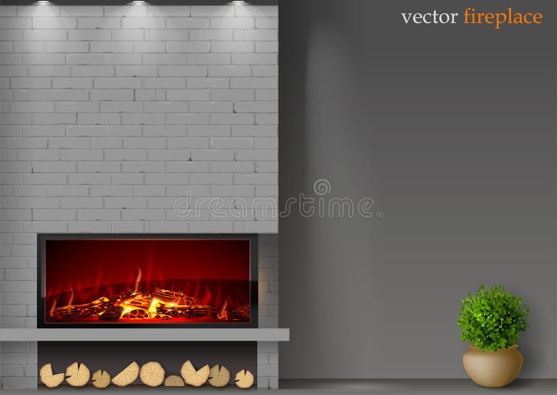 Modern fireplace with fire stock vector. Illustration of background ...