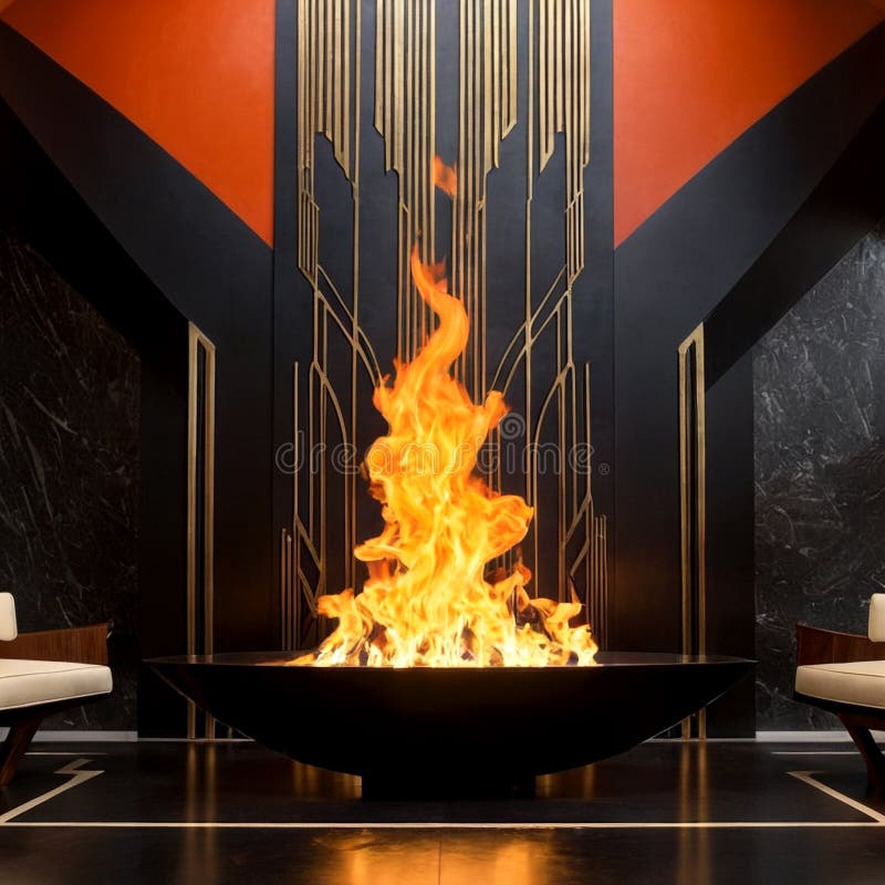 Modern Fireplace with Geometric Design Stock Illustration ...