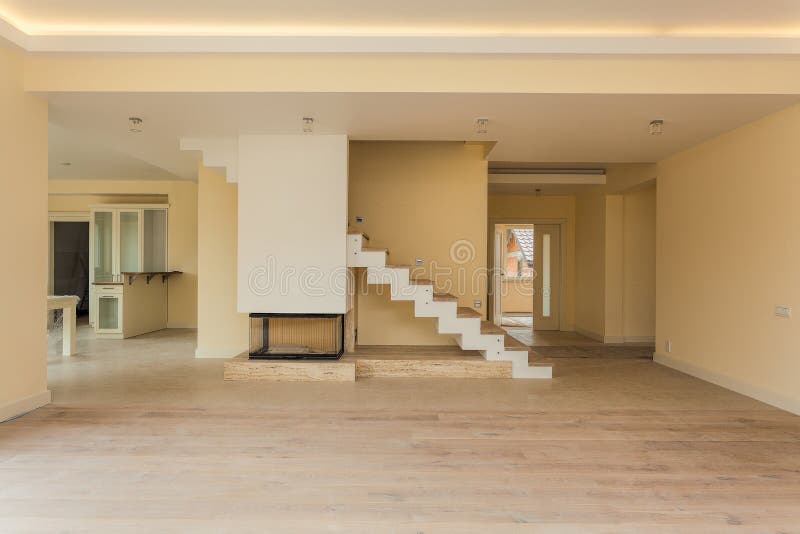 Modern Fireplace in New Empty House Stock Photo - Image of furnishing ...