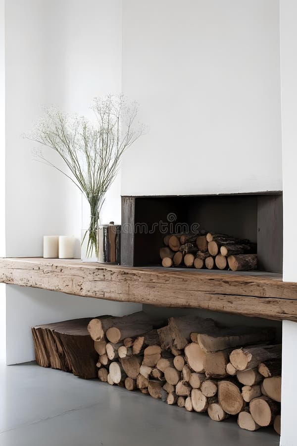 Modern Fireplace with Stacked Wood Generated Using AI. Stock ...