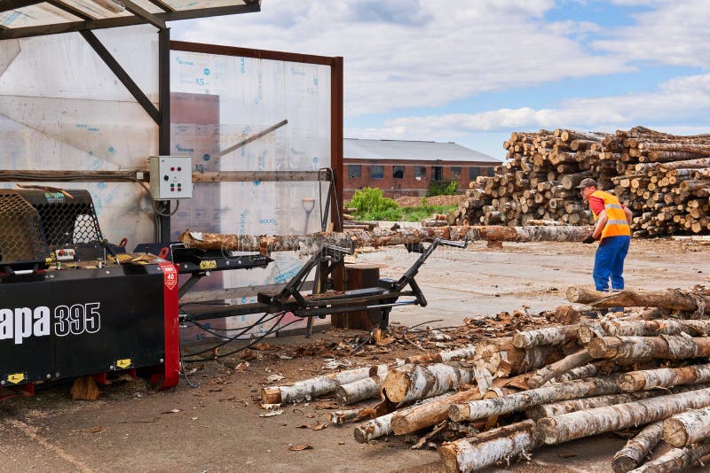 Modern Firewood Processor in Operation Editorial Stock Image - Image of ...