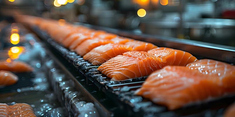 Modern Fish Processing Plant Conveyor Belt with Raw Sea Fish Being ...