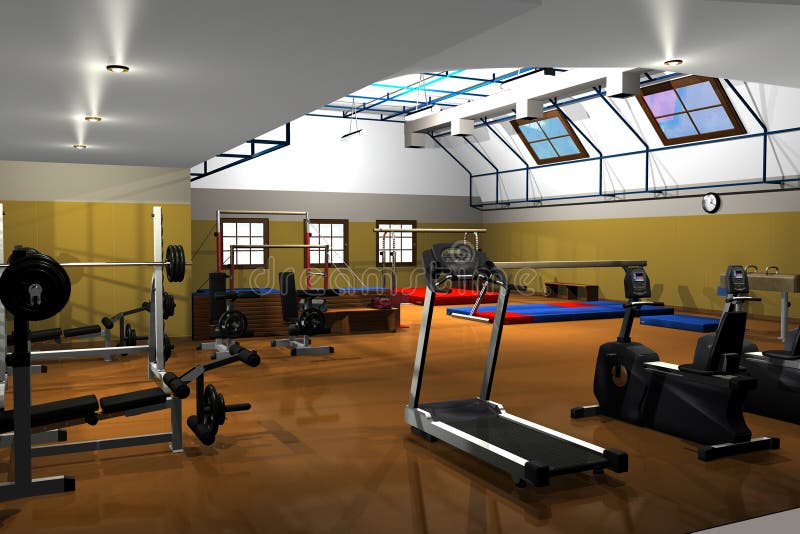 3d Rendering Modern Wood and Black Decor Gym and Fitness with Nice View ...