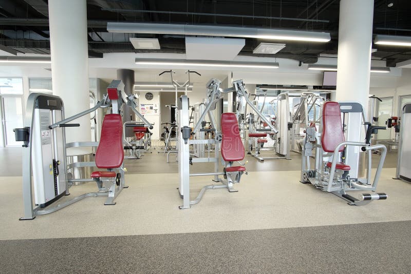 Modern Fitness Hall with Treadmill Stock Image - Image of interior ...