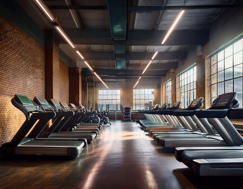 Modern Fitness Studio with Rows of Stock Image - Image of health ...