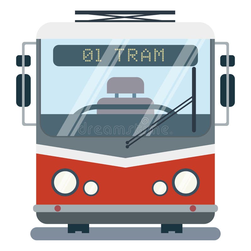 Modern Flat Cartoon Illustration of Front Side of Stylized Tram. Stock ...