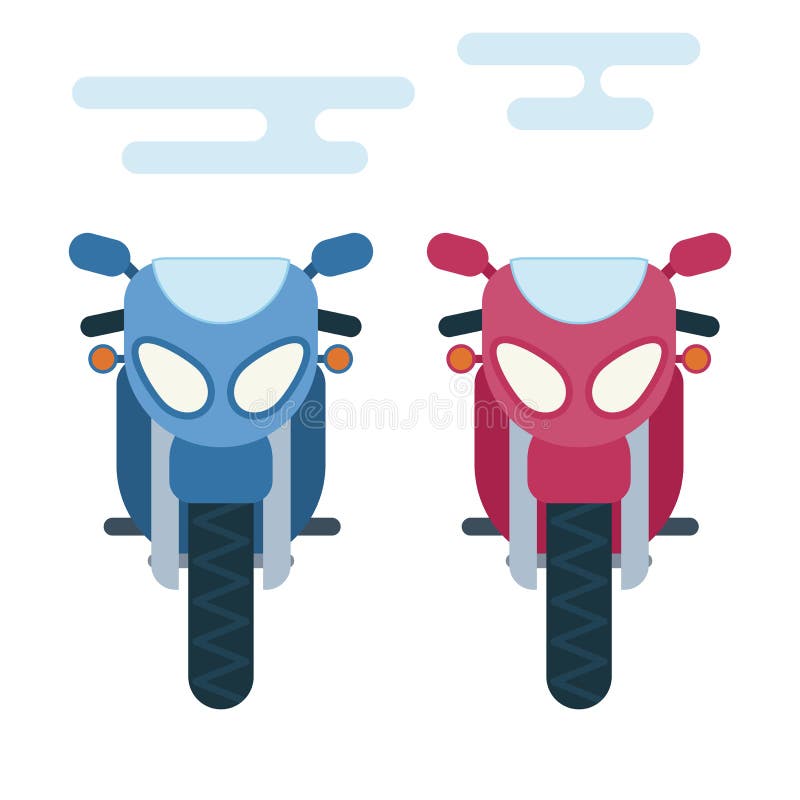 Modern Flat Cartoon Illustration of Front Side of Two Motorcycles ...