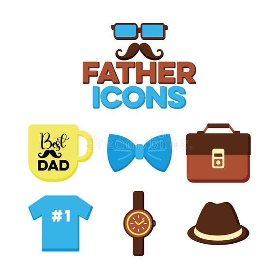 Modern Flat Dad Icons Pack. Vector Stock Vector - Illustration of ...