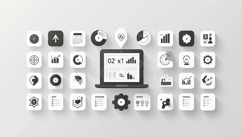Modern Flat Design Business and Data Analysis Icons Surrounding a ...