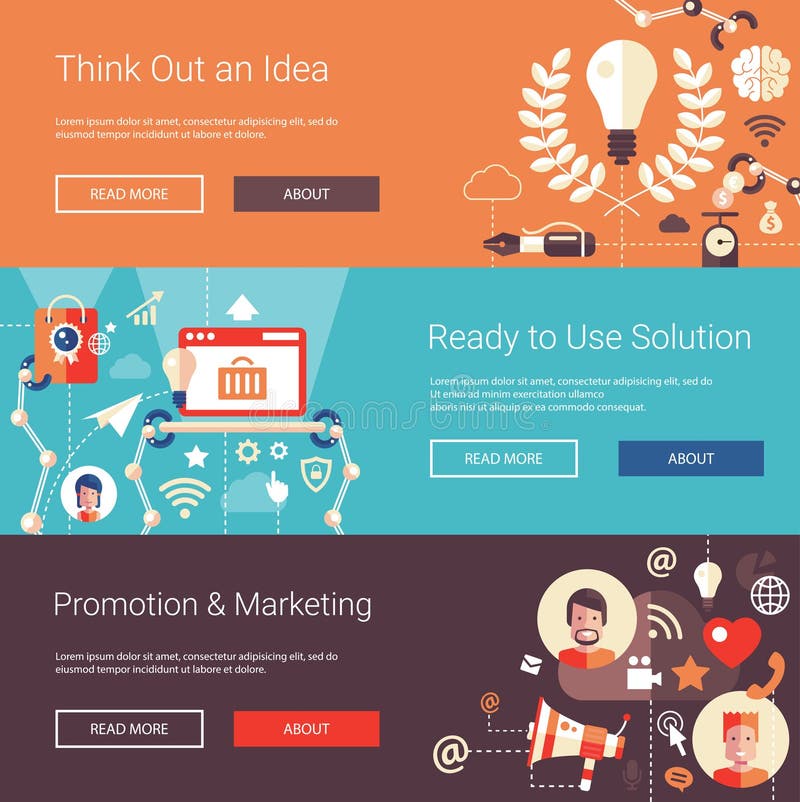 Modern Flat Design Business Headers Set with Icons Stock Vector ...