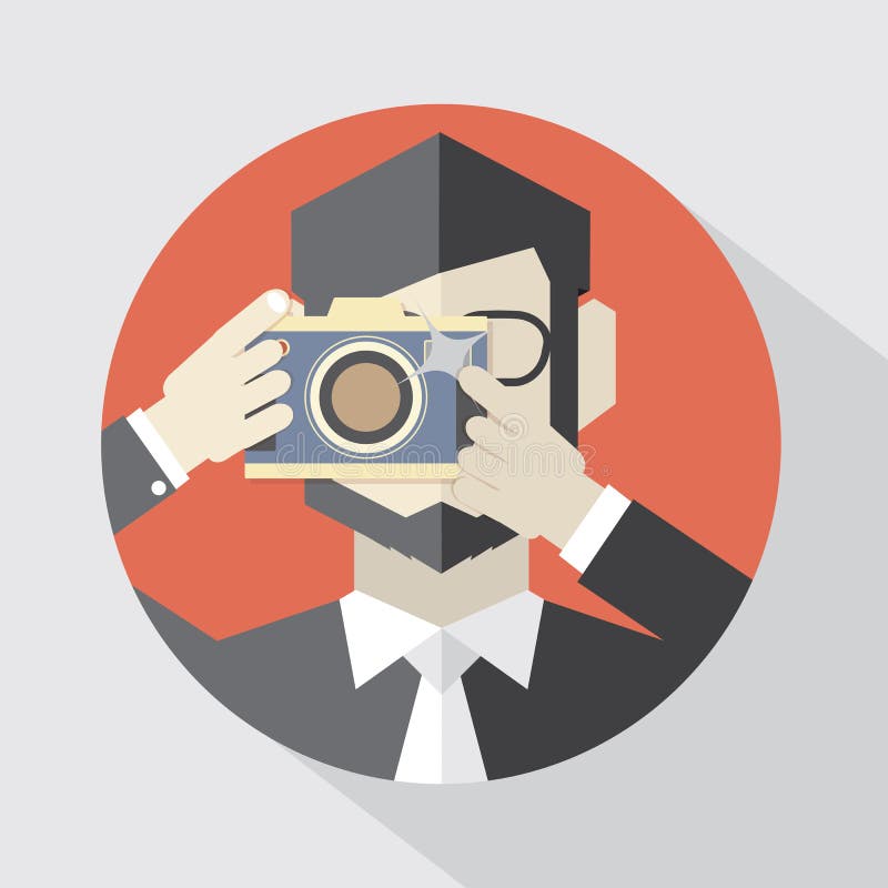 Modern Flat Design Camera Man Stock Vector - Illustration of sign, face ...