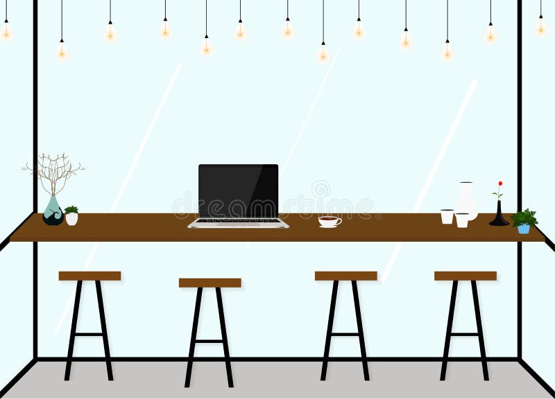 Modern Flat Design Coffee Shop Interior. Work in Cafe Stock Vector ...