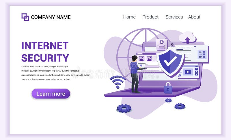Modern Flat Design Concept of Internet Security with a Young Man Work ...