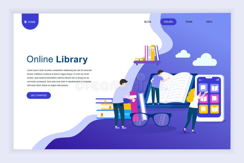 Modern Flat Design Concept of Online Library for Website and Mobile ...