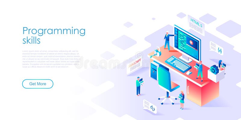 Modern Flat Design Isometric Concept of Programming Skills for Banner and Website. Isometric ...