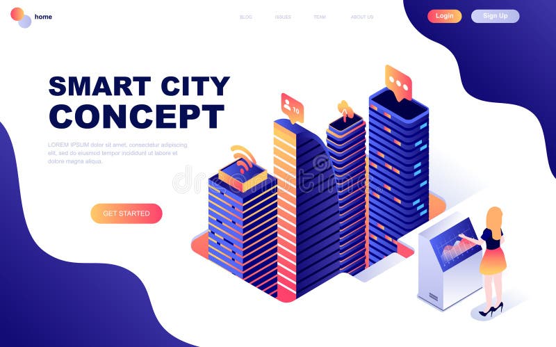 Modern Flat Design Isometric Concept of Smart City Technology Decorated ...