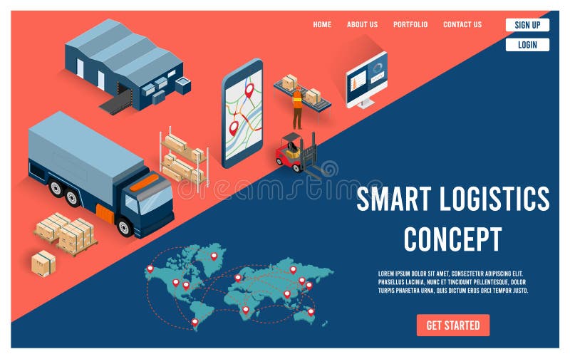 Modern Flat Design Isometric Concept of Smart Logistics with Global ...