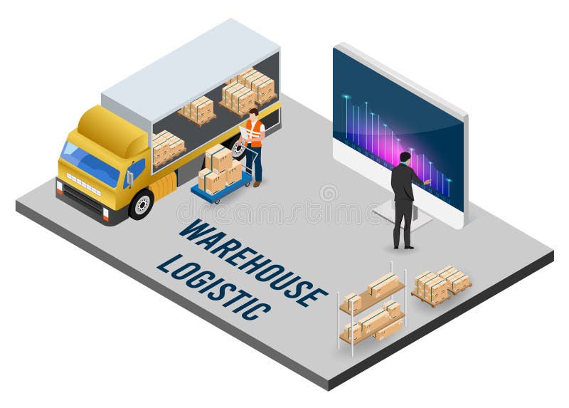 Modern Flat Design Isometric Concept of Warehouse Logistic with Workers ...